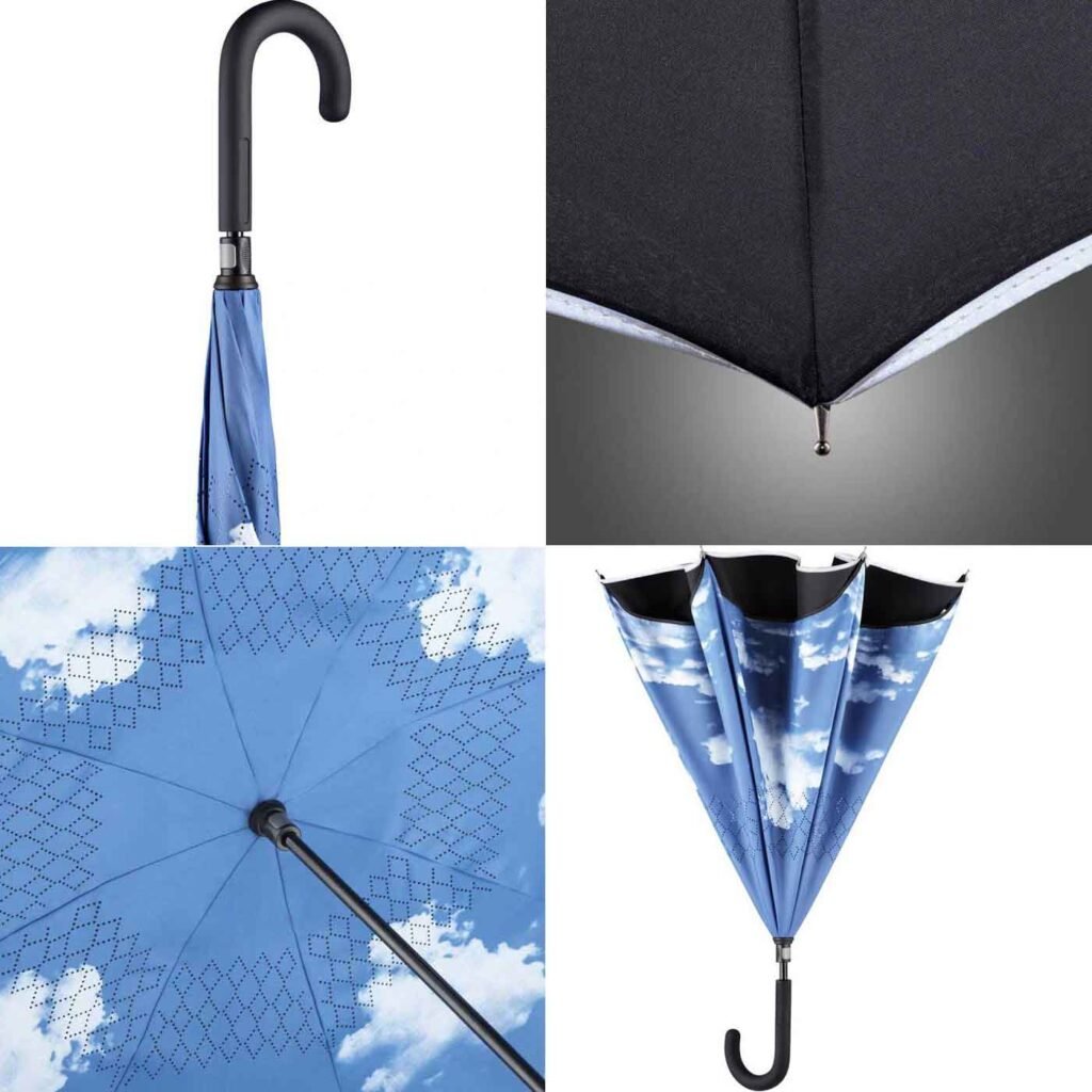 Inverted Umbrella With Blue Sky And Clouds Print